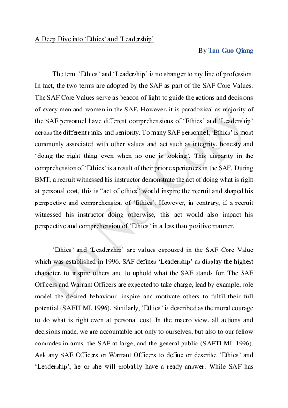 (DOC) A Deep Dive into 'Ethics' and 'Leadership'
