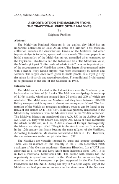 (PDF) A short note on the Masdhayi Fiyohi , the traditional knife of ...