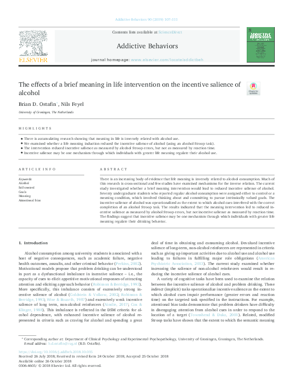 (PDF) The effects of a brief meaning in life intervention on the ...