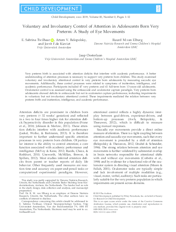 (PDF) Voluntary and Involuntary Control of Attention in Adolescents ...