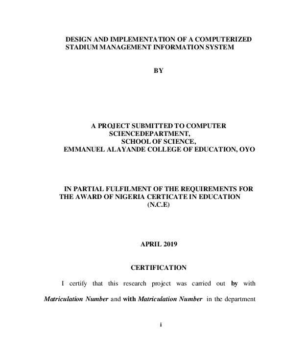 (DOC) DEsign and implementation of Stadium management system