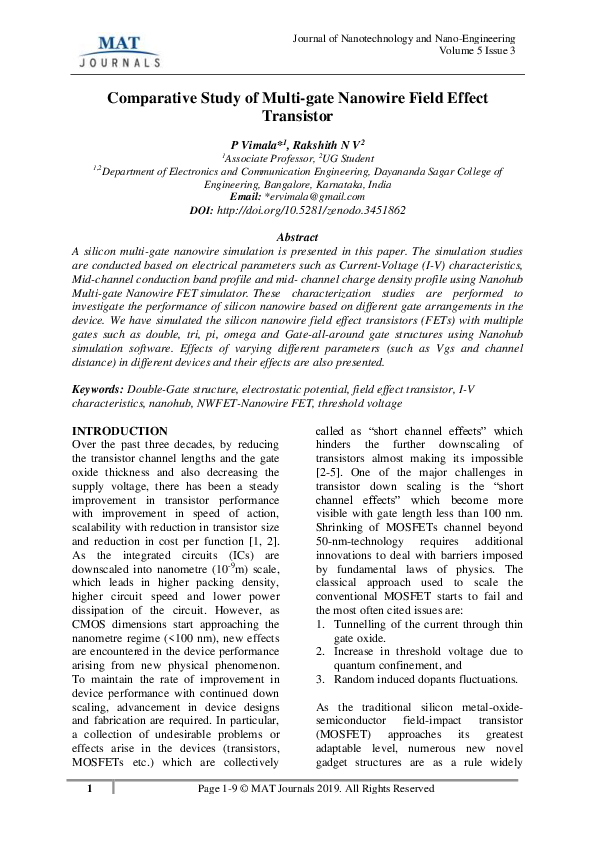 (PDF) Comparative Study of Multi-gate Nanowire Field Effect Transistor