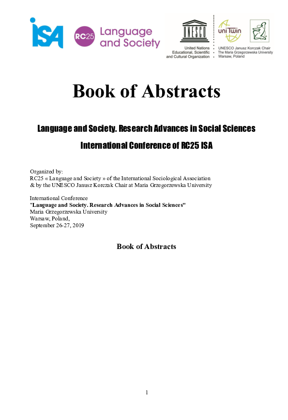 (PDF) Book of Abstracts ISA RC25 Language and Society - Research ...