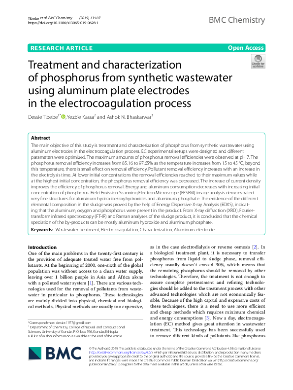 (PDF) Treatment and characterization of phosphorus from synthetic wastewater using aluminum ...