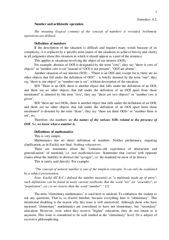 (PDF) Number and arithmetic operation