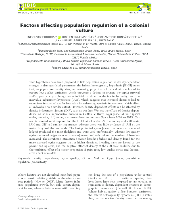 (PDF) Factors affecting population regulation of a colonial vulture