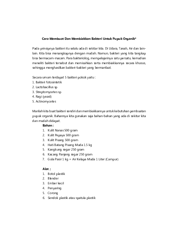 (PDF) Cara Membuat Dan Membiakkan Bakteri Untuk Pupuk Organik