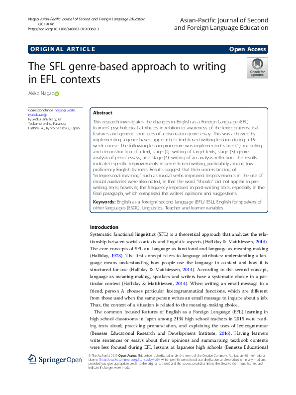 (PDF) The SFL genre-based approach to writing in EFL contexts