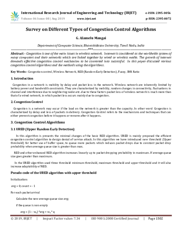 (PDF) IRJET- Survey on Different Types of Congestion Control Algorithms