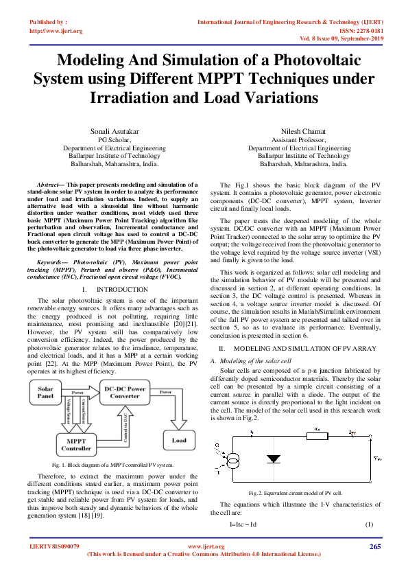 (PDF) IJERT-Modeling And Simulation of a Photovoltaic System using Different MPPT Techniques ...