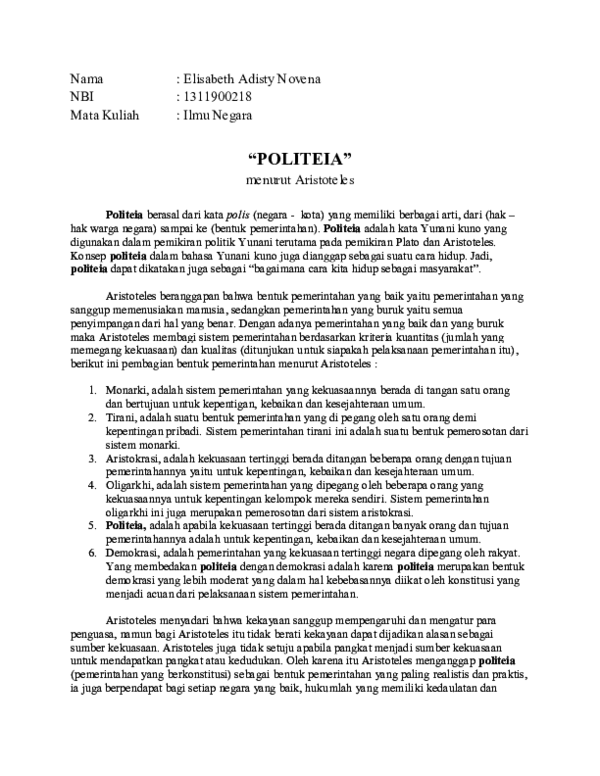 (PDF) "POLITEIA" menurut Aristoteles
