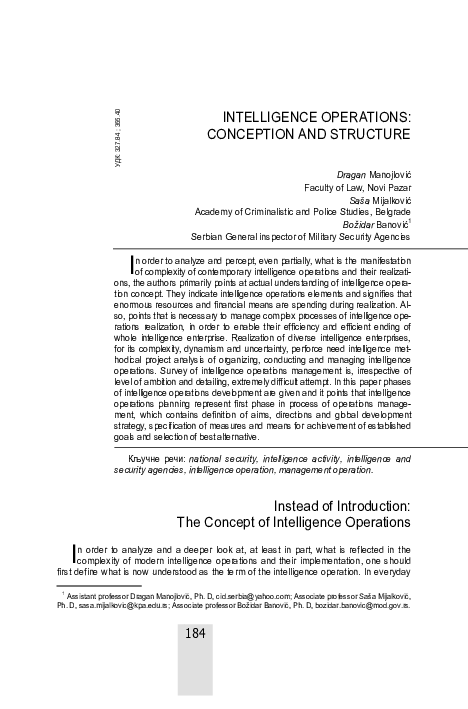 (PDF) INTELLIGENCE OPERATIONS: CONCEPTION AND STRUCTURE