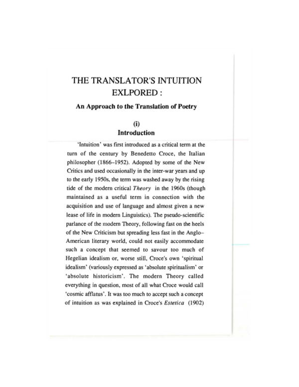 (PDF) THE TRANSLATOR'S INTUITION EXPLORED: An Approach to the ...