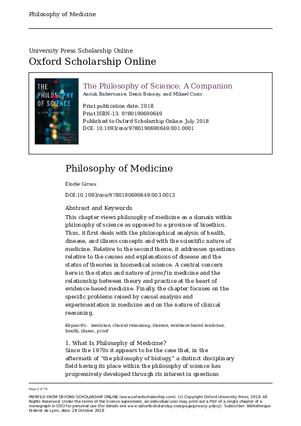 (PDF) Philosophy of Medicine