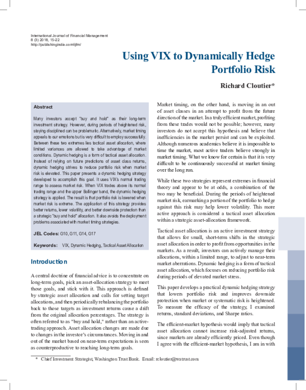 (PDF) Using VIX to Dynamically Hedge Portfolio Risk
