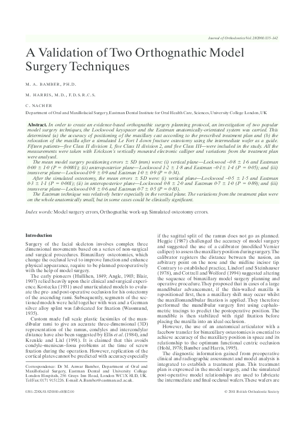(PDF) A validation of two orthognathic model surgery techniques-