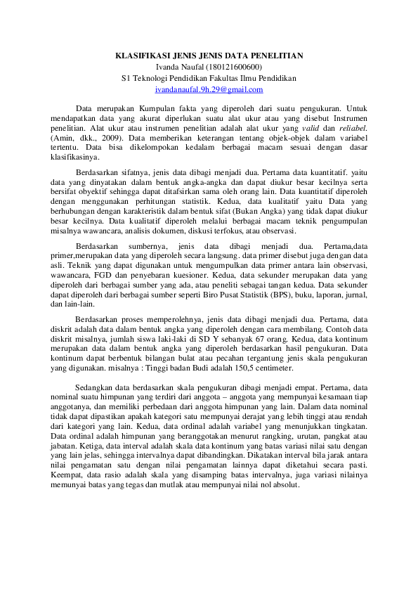 (DOC) KLASIFIKASI JENIS DATA PENELITIAN