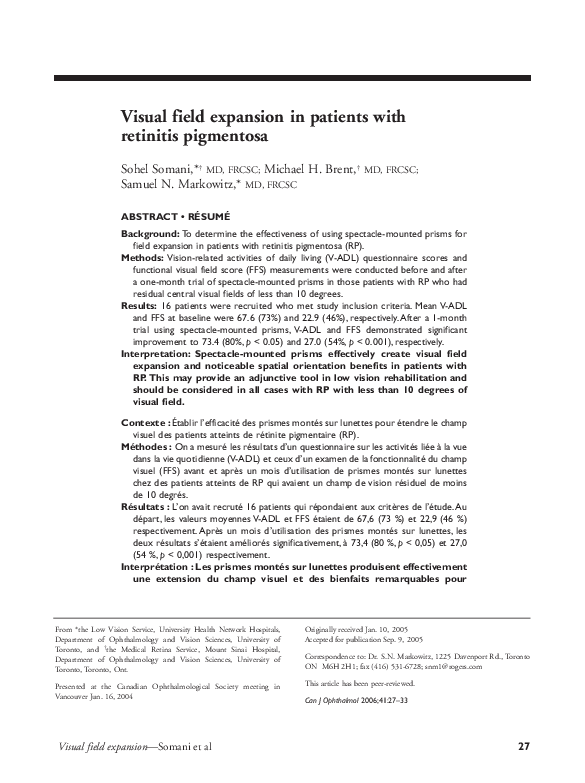 (PDF) Visual field expansion in patients with retinitis pigmentosa