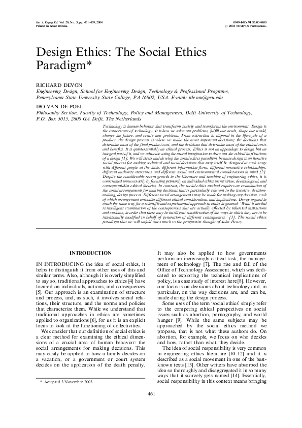 (PDF) Design Ethics: The Social Ethics Paradigm