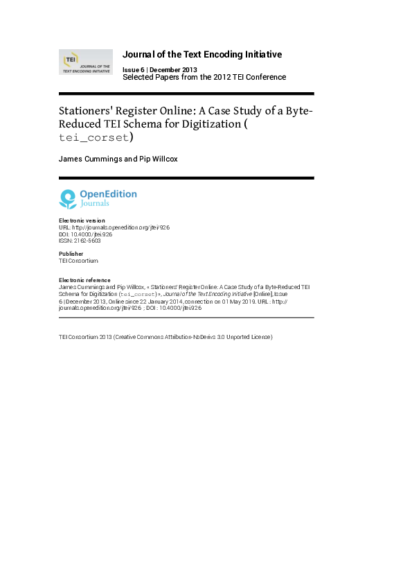 (PDF) Stationers' Register Online: A Case Study of a Byte-Reduced TEI ...