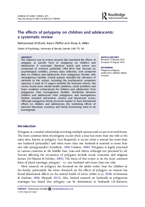 (PDF) The effects of polygamy on children and adolescents: a systematic ...