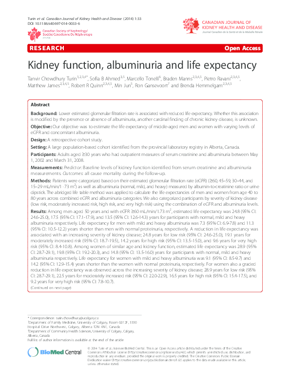 (PDF) Kidney function, albuminuria and life expectancy