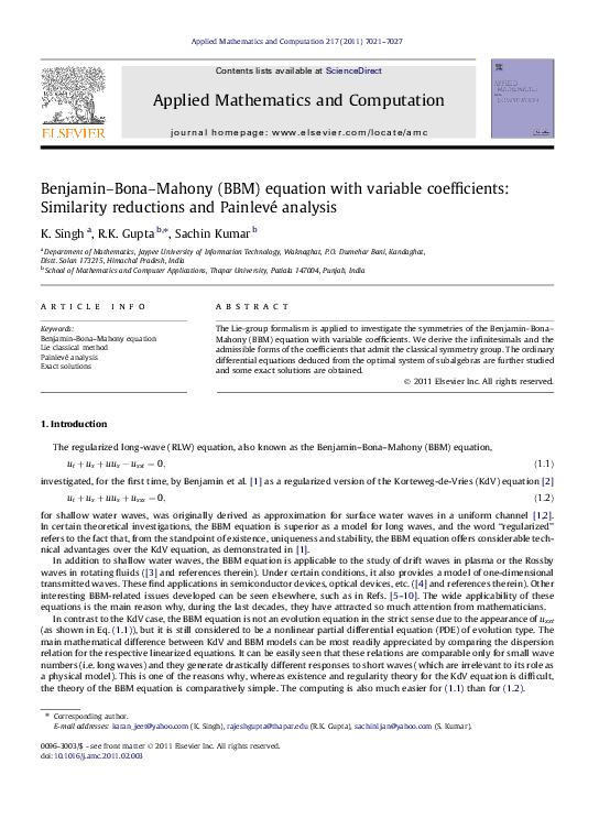 (PDF) Benjamin–Bona–Mahony (BBM) equation with variable coefficients ...