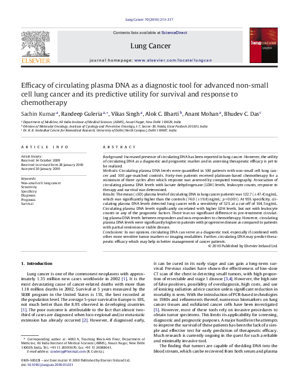 (PDF) Efficacy of circulating plasma DNA as a diagnostic tool for advanced non-small cell lung ...