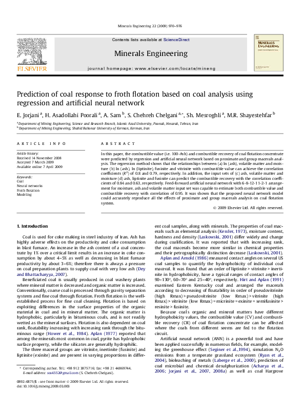 Pdf Prediction Of Coal Response To Froth Flotation Based On Coal Analysis Using Regression And