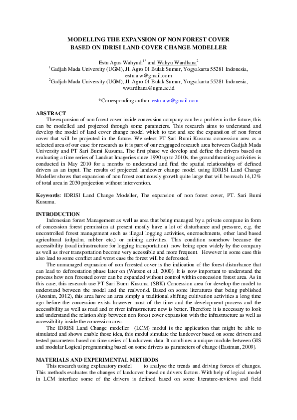 (PDF) MODELLING THE EXPANSION OF NON FOREST COVER BASED ON IDRISI LAND ...