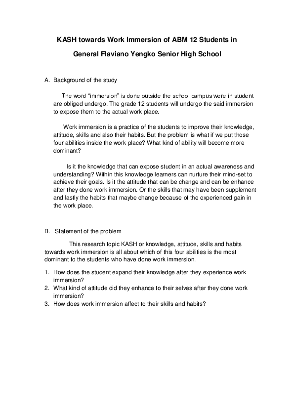 (DOC) KASH towards Work Immersion of ABM 12 Students in General ...