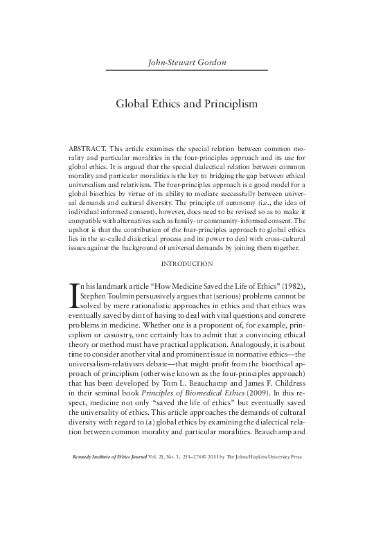 (PDF) Global Ethics and Principlism