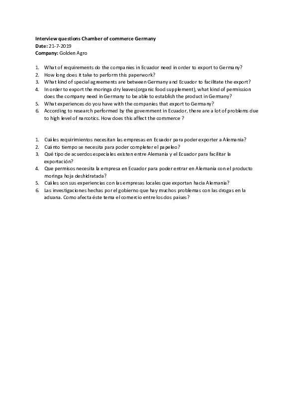 (DOC) Interview questions Chamber of commerce Germany | Juan Sebas ...