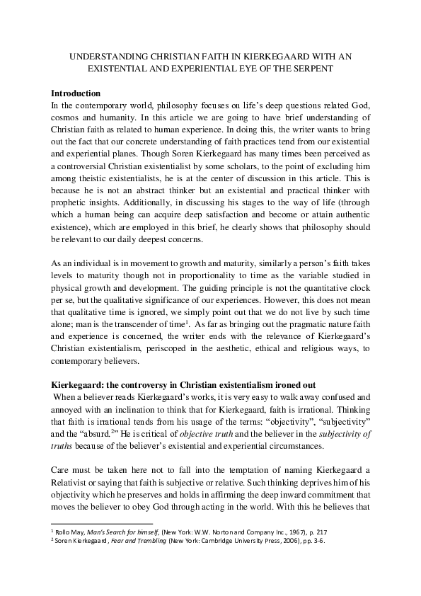(DOC) UNDERSTANDING CHRISTIAN FAITH WITH AN EXISTENTIAL EYE OF THE ...