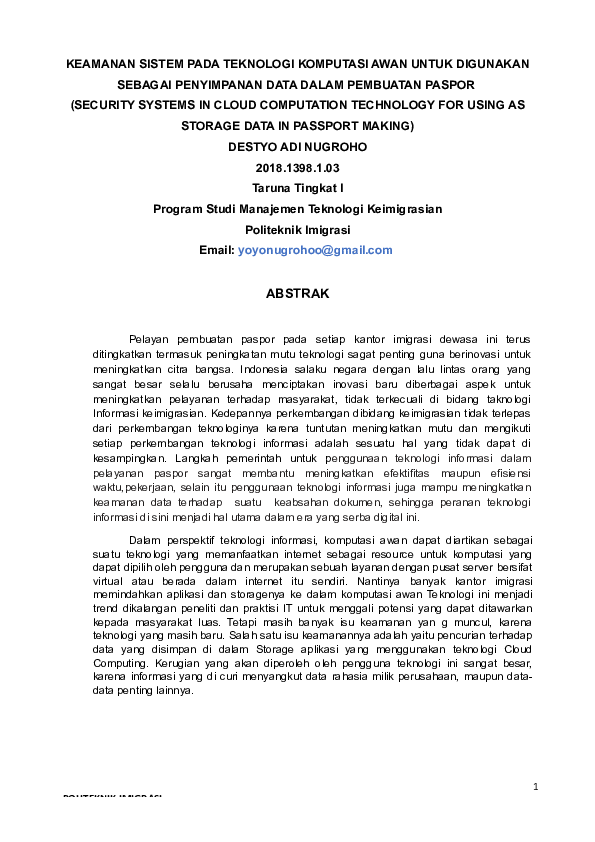 (DOC) KEAMANAN SISTEM PADA TEKNOLOGI KOMPUTASI AWAN UNTUK DIGUNAKAN ...