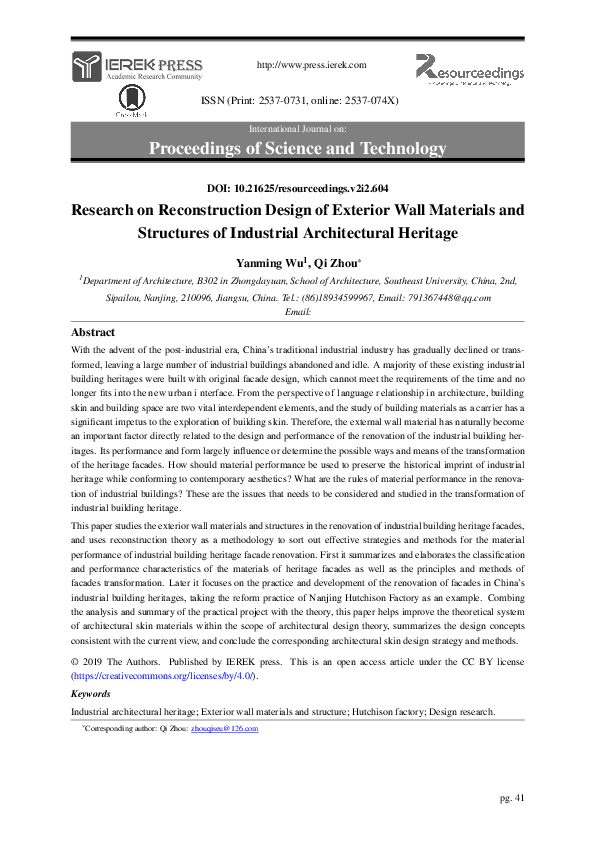(PDF) Research on Reconstruction Design of Exterior Wall Materials and ...