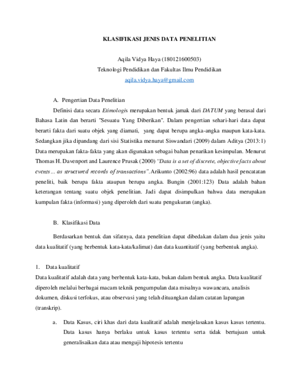 (PDF) KLASIFIKASI JENIS DATA PENELITIAN