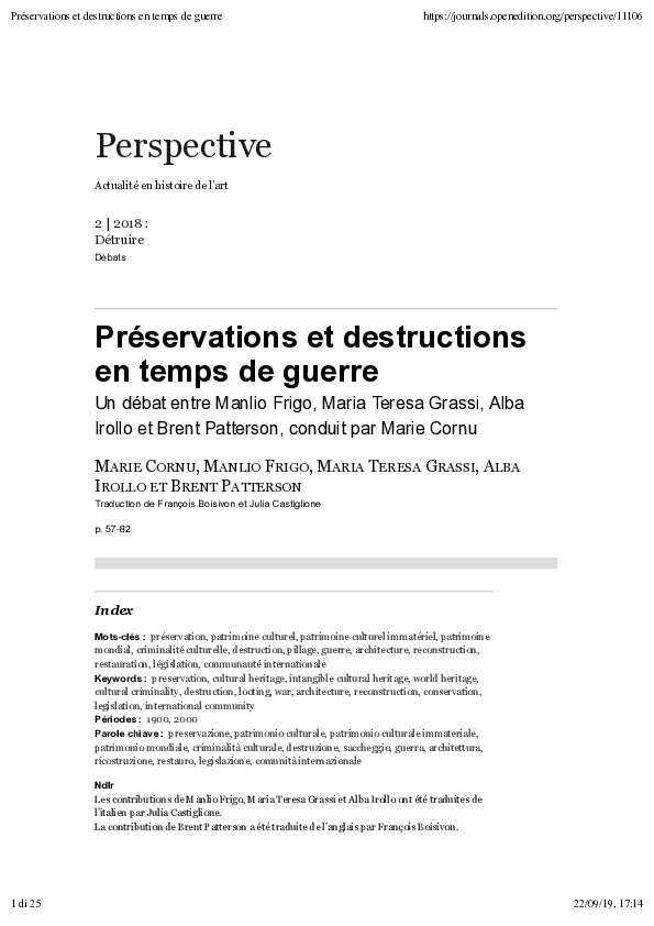 (PDF) Préservations et destructions en temps de guerre. Un débat entre ...