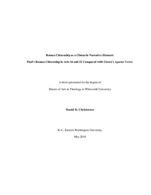 (PDF) Roman Citizenship as a Climactic Narrative Element