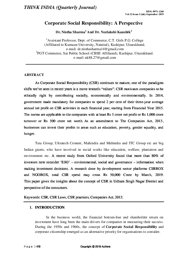 (PDF) Corporate Social Responsibility: A Perspective