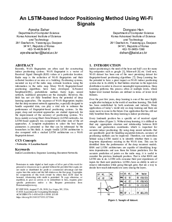 Pdf An Lstm Based Indoor Positioning Method Using Wi Fi Signals