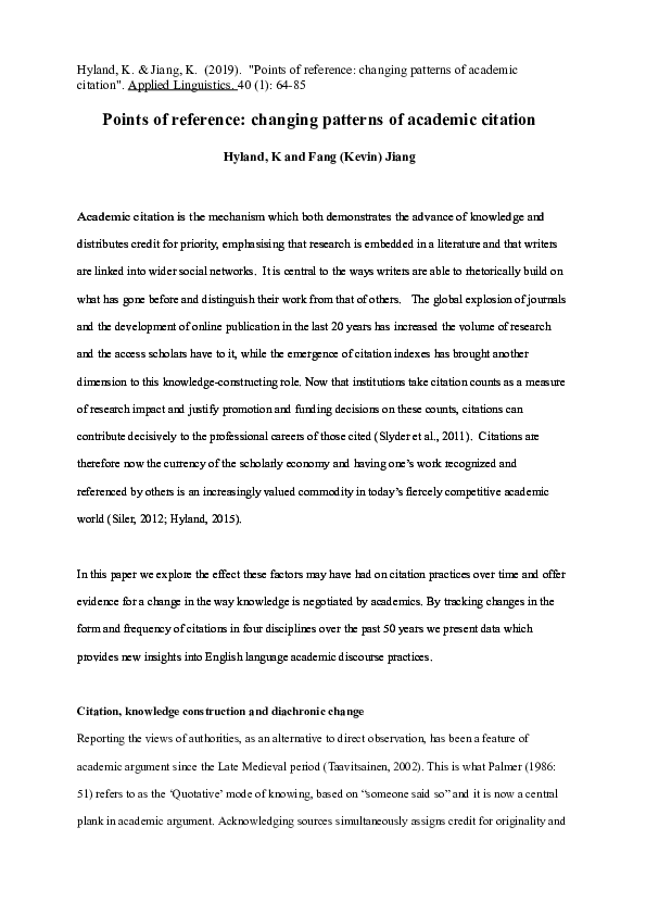 (DOC) Points of reference: changing patterns of academic citation
