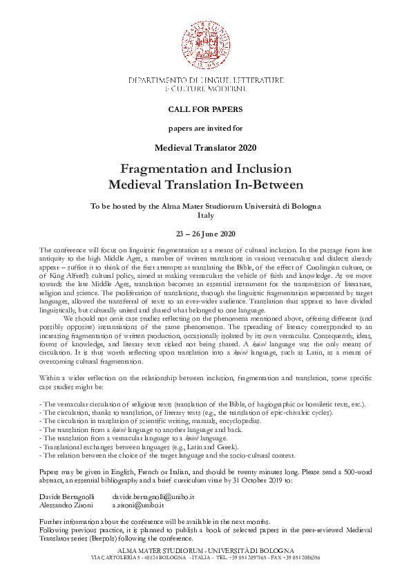 (PDF) CFP MEDIEVAL TRANSLATOR