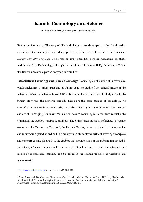(PDF) Islamic Cosmology and Science