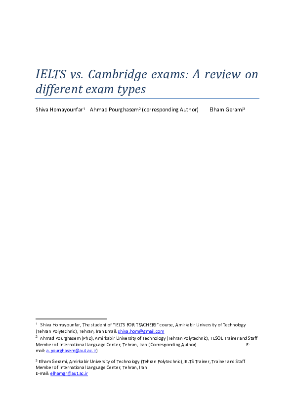 (PDF) IELTS vs. Cambridge exams: A review on different exam types