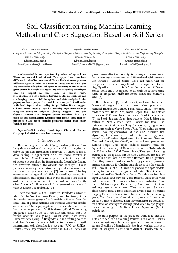 (PDF) Soil Classification using Machine Learning Methods and Crop ...