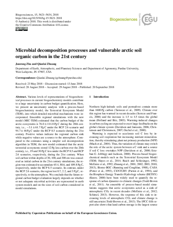 Microbial decomposition processes and vulnerable arctic soil organic ...