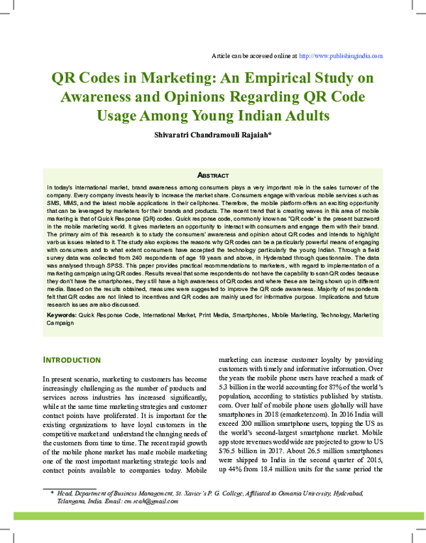 (PDF) QR Codes in Marketing: An Empirical Study on Awareness and ...