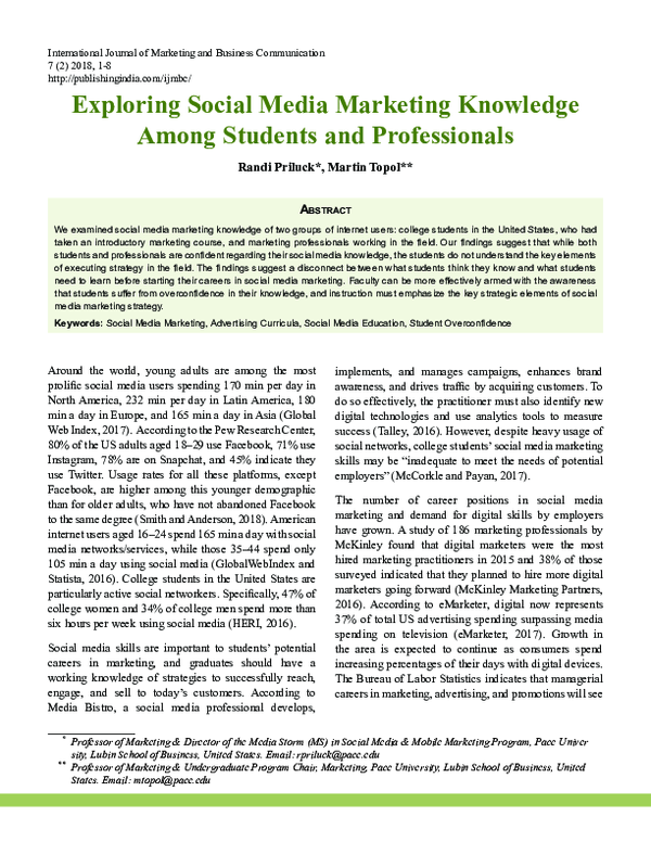 (PDF) Exploring Social Media Marketing Knowledge Among Students and ...