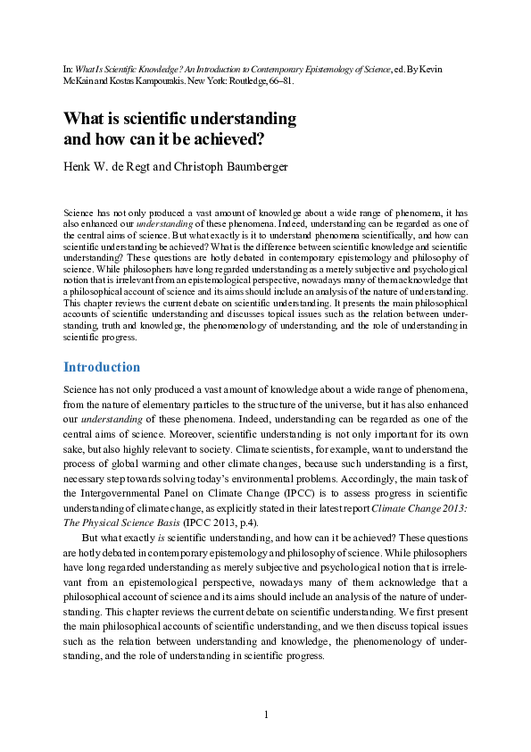 (PDF) What is scientific understanding and how can it be achieved